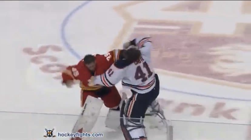 WATCH IT AGAIN: Line brawl between Oilers, Flames erupts with goalie fight